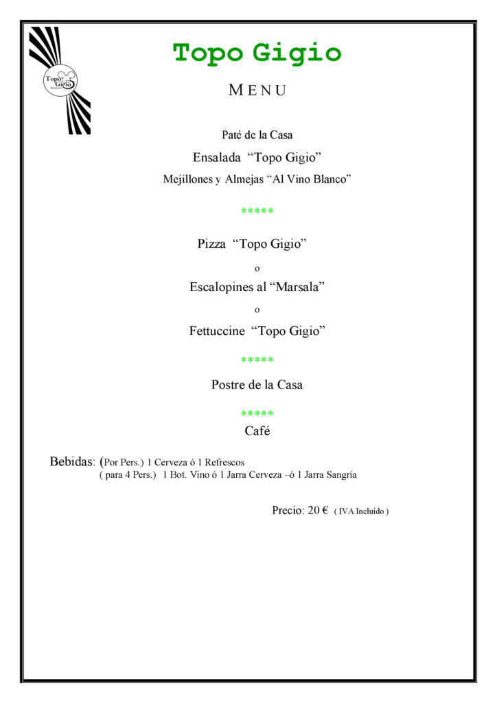 Menú – Topo Gigio Benidorm