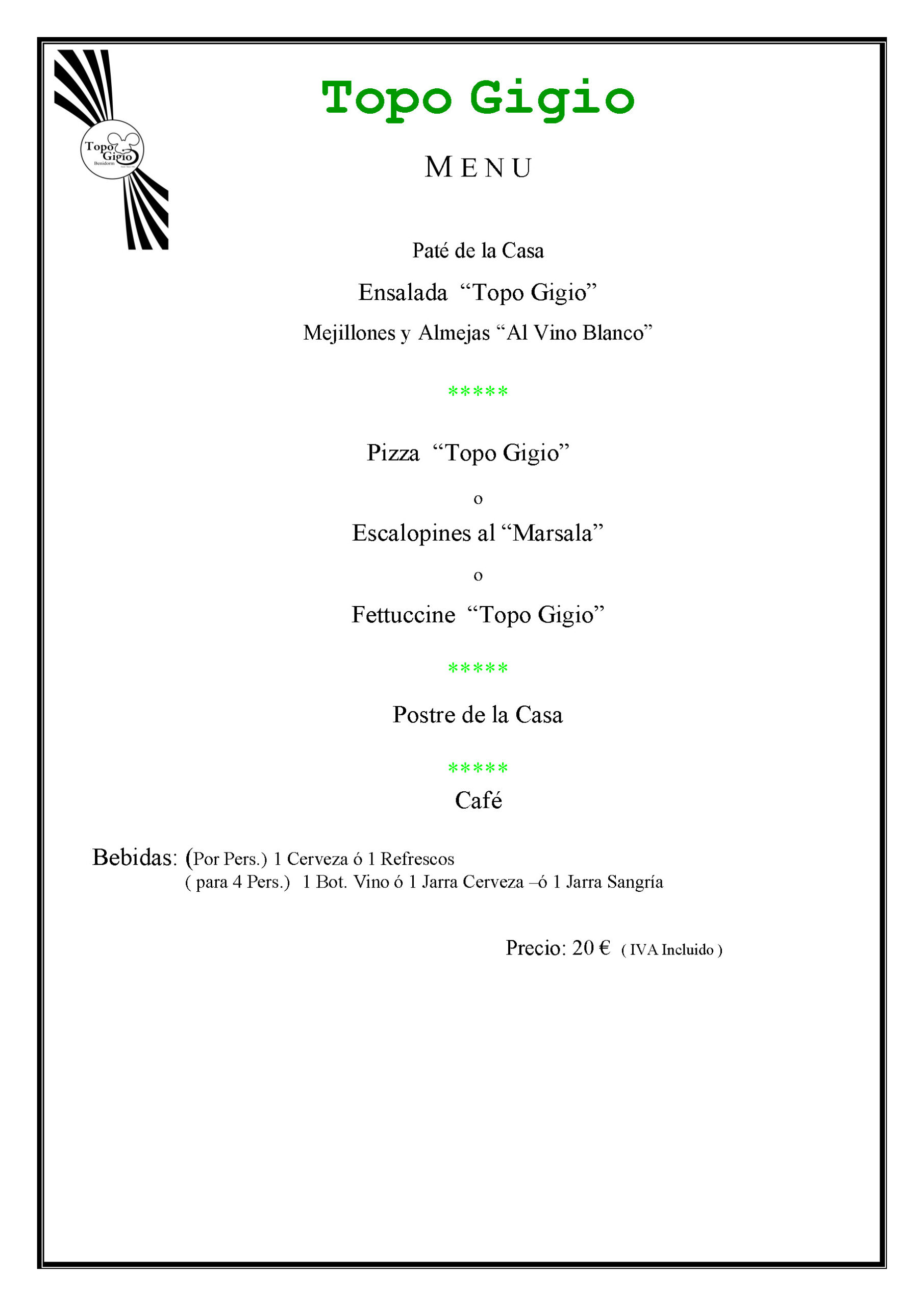 Menú – Topo Gigio Benidorm