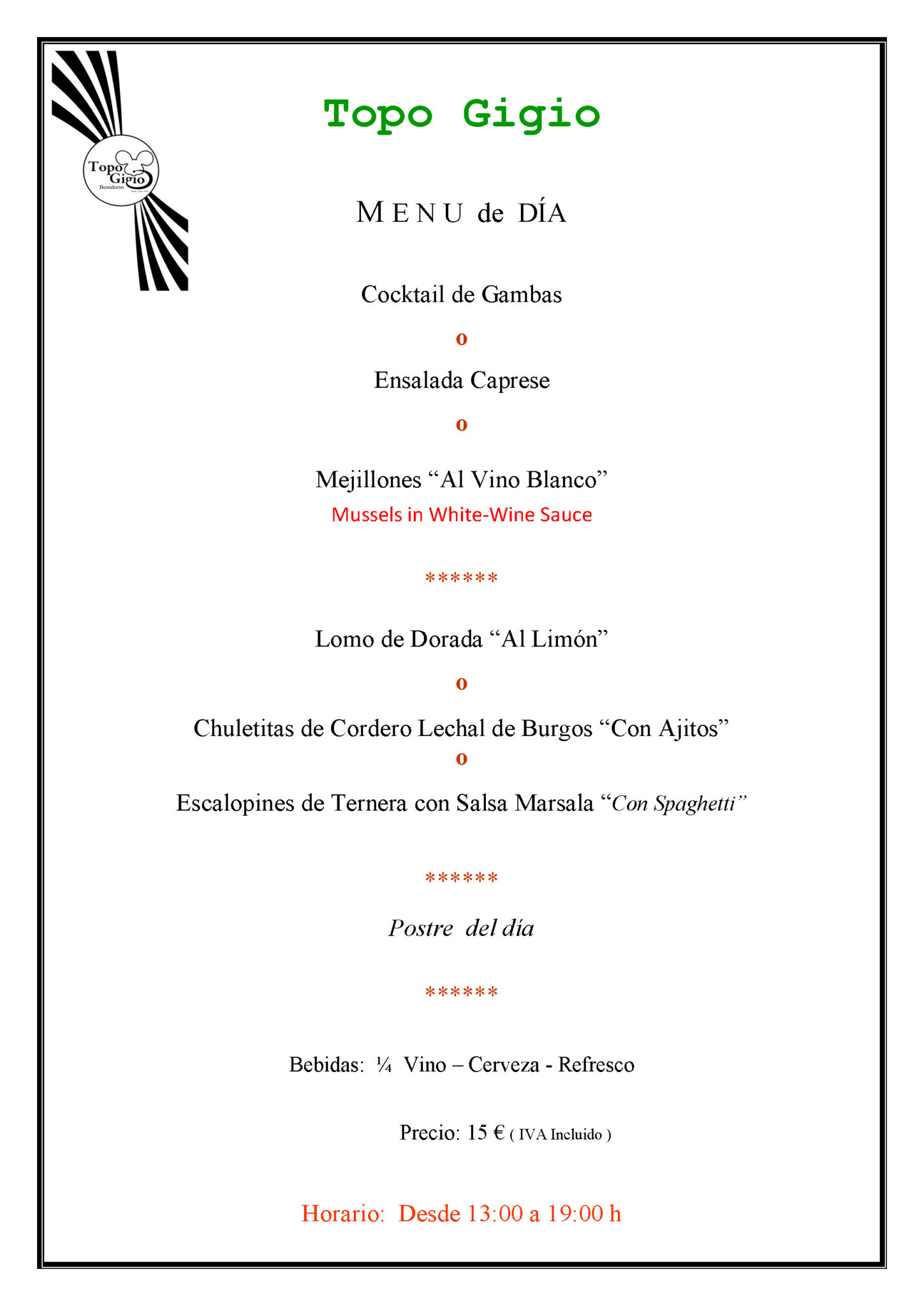 Menú – Topo Gigio Benidorm