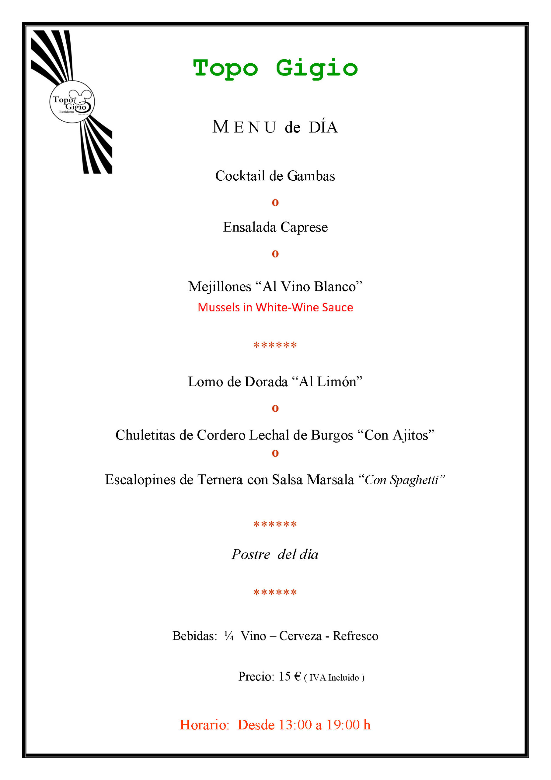 Menú – Topo Gigio Benidorm